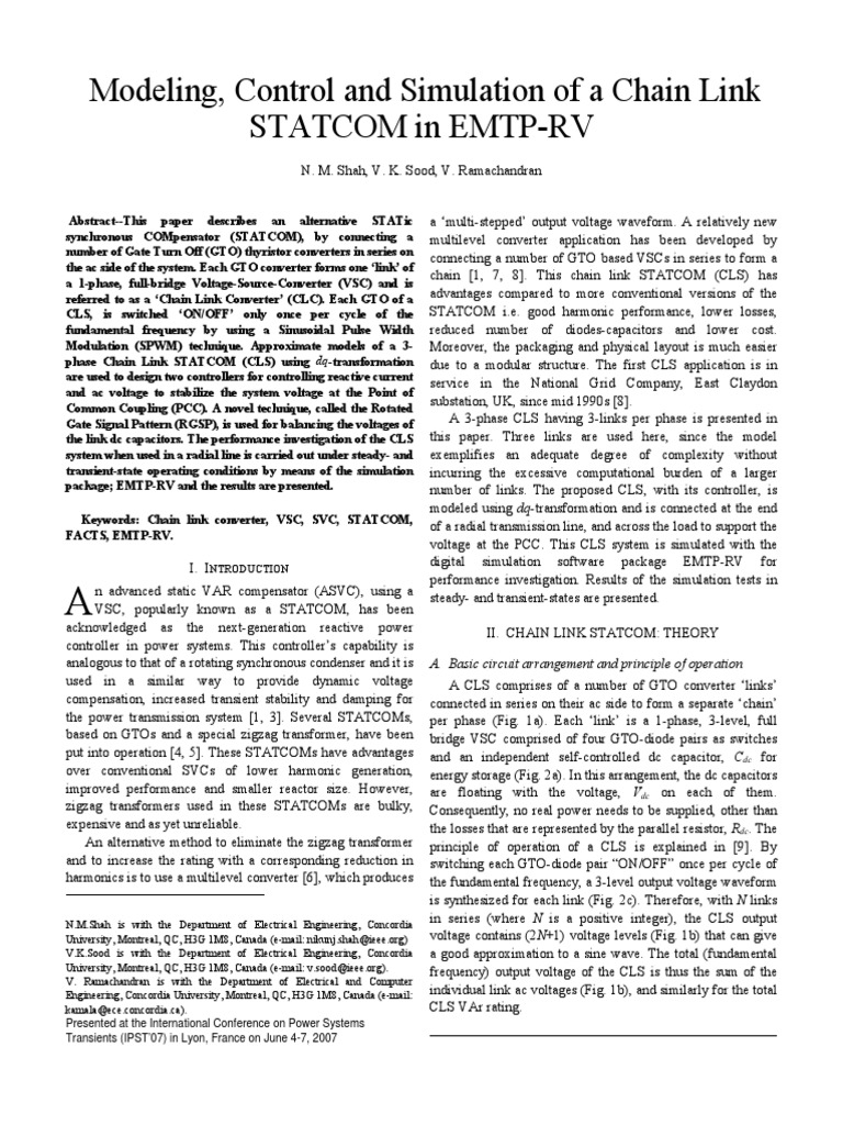 Modeling, Control and Simulation of A Chain Link Statcom in Emtp-Rv | PDF | Capacitor | Ac Power