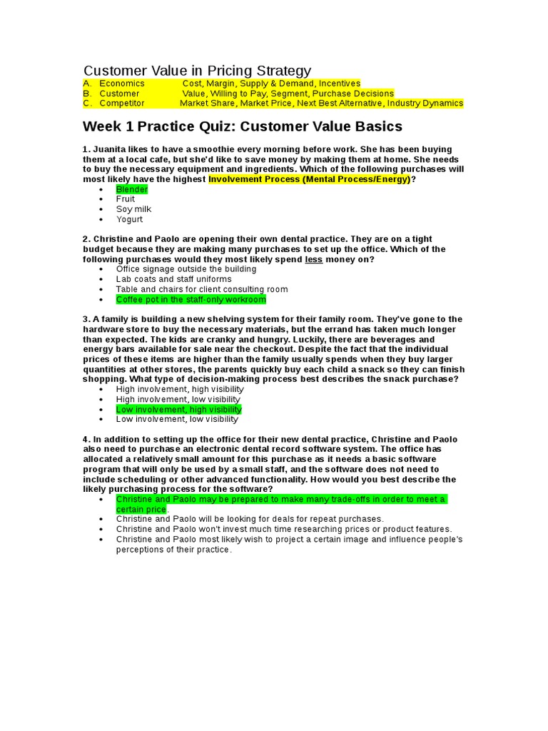 BCG Pricing C2 Quiz | PDF | Pricing | Prices