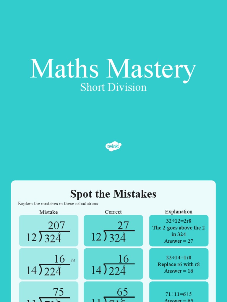 T2 M 1848 Year 6 Calculation Short Division Maths Mastery PowerPoint ...