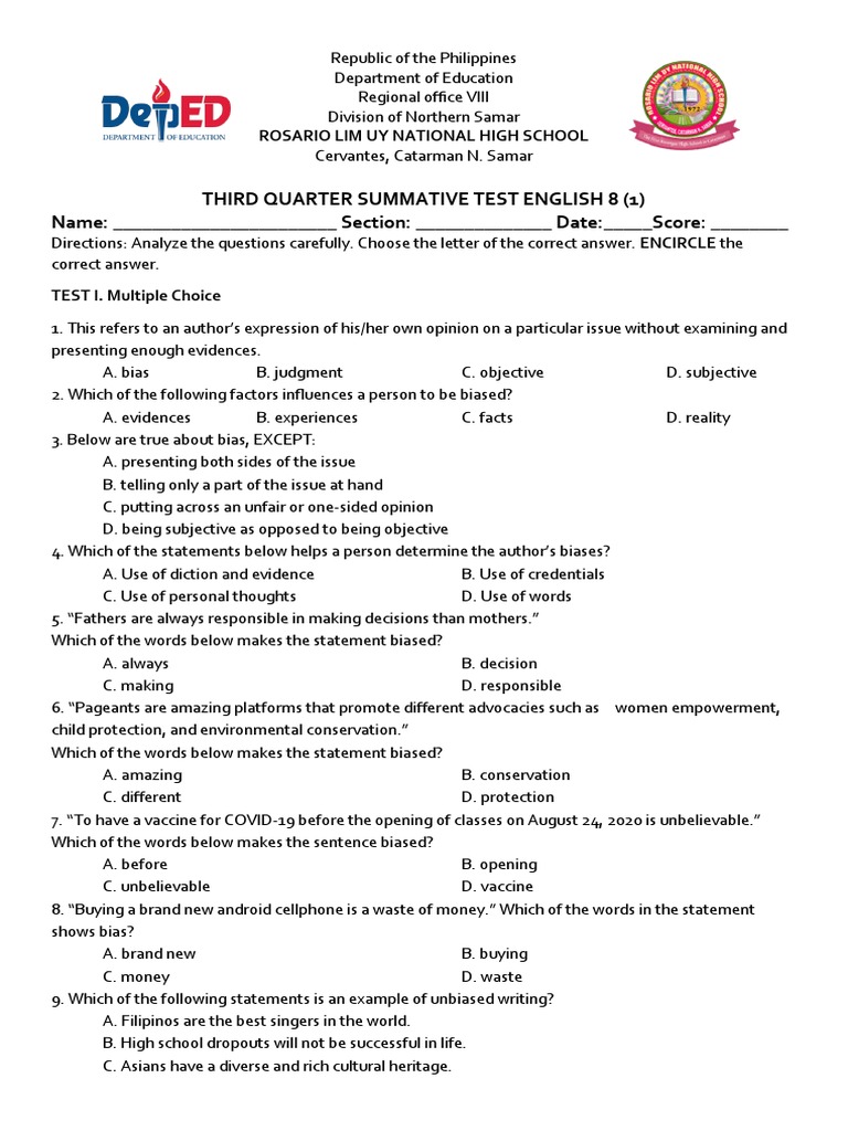 3rd Quarter Summative and Performance Task | PDF | Travel