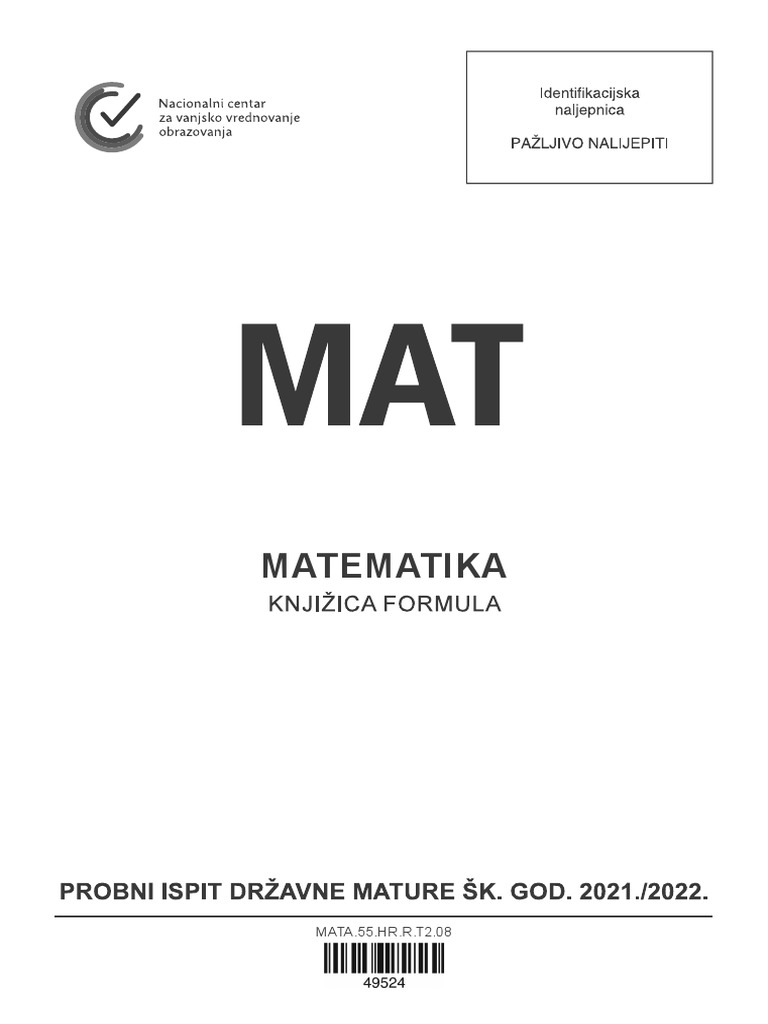 Knjižica Formula 2021-2022 Mat A | PDF