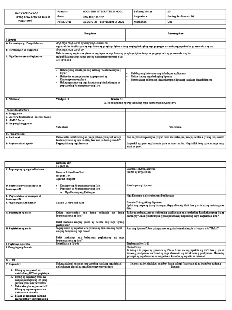 DLP Q1 - Kontemporaryong Isyu 1 | PDF