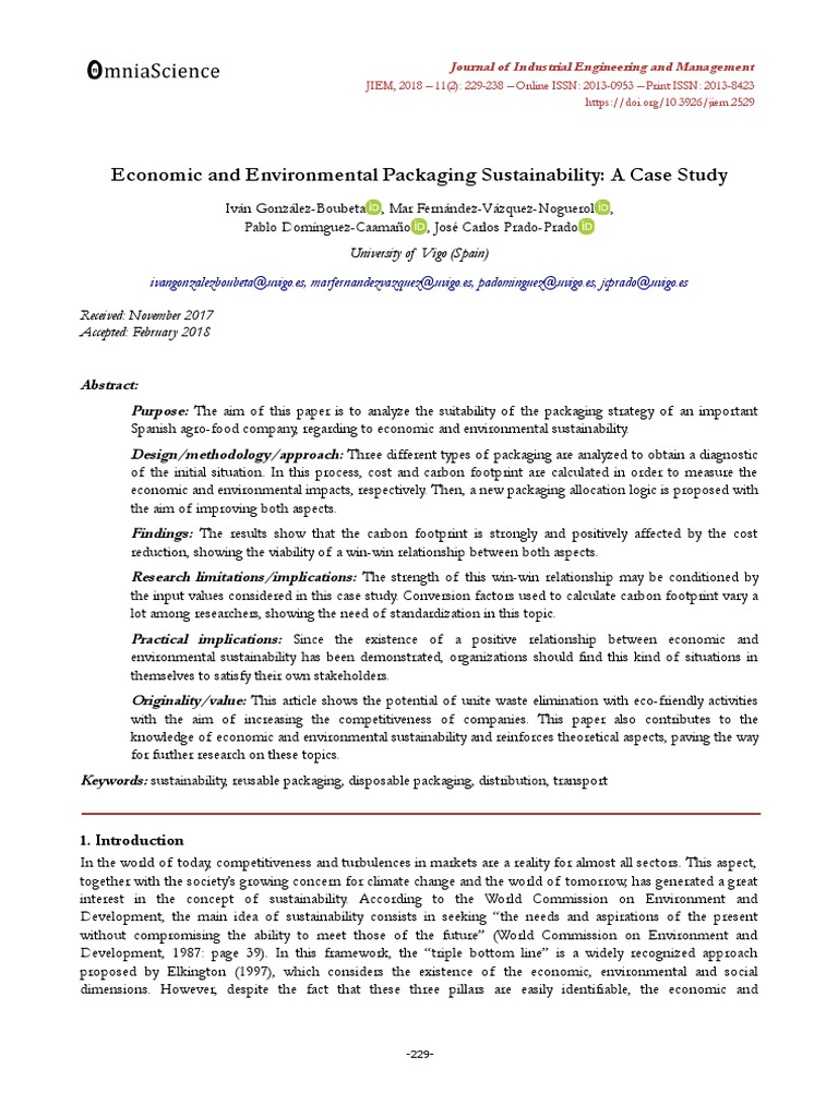 Economic and Environmental Packaging Sustainability: A Case Study | PDF ...
