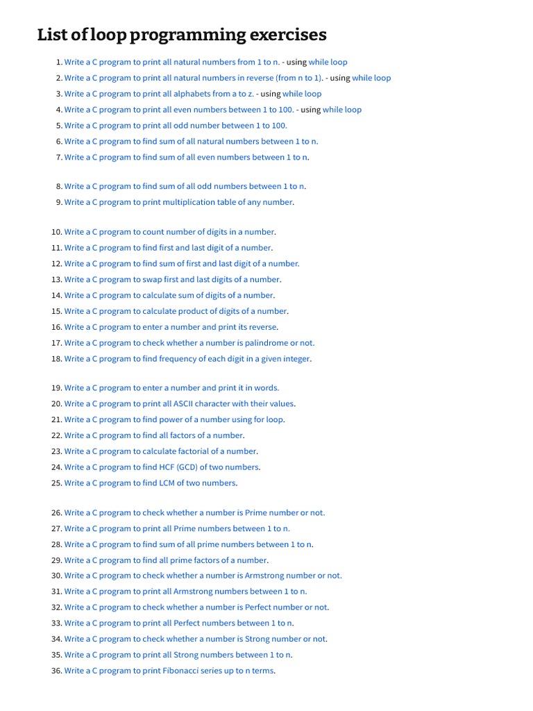 Loop Programming Exercises and Solutions in C - Codeforwin | PDF ...