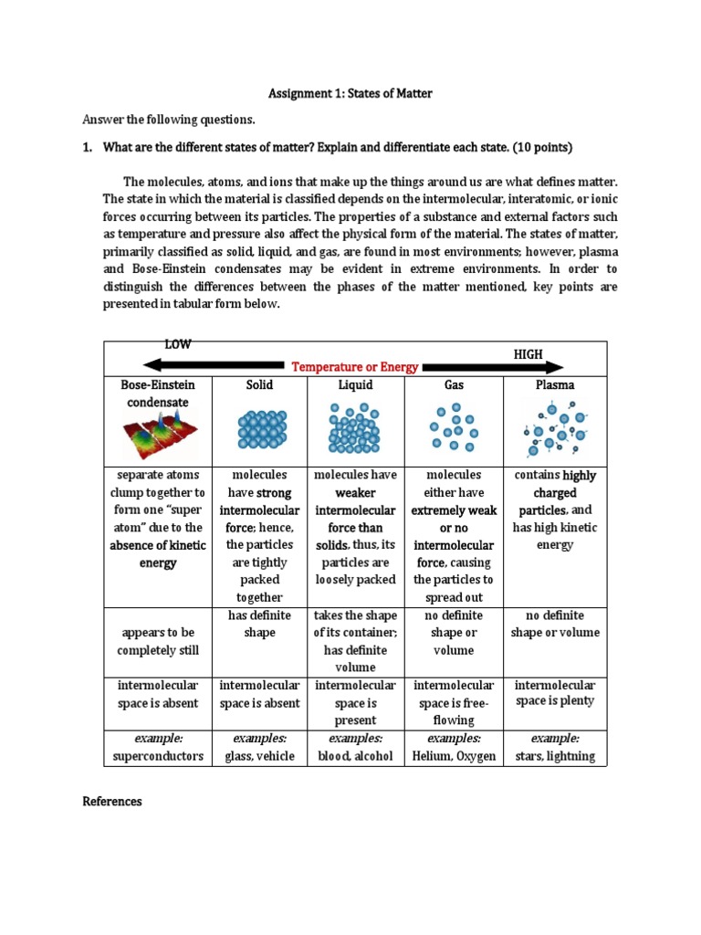 Assignment 1 - States of Matter | PDF | Intermolecular Force | Molecules