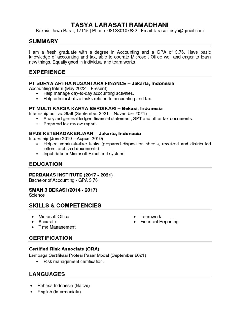 CV - Tasya Larasati Ramadhani | PDF