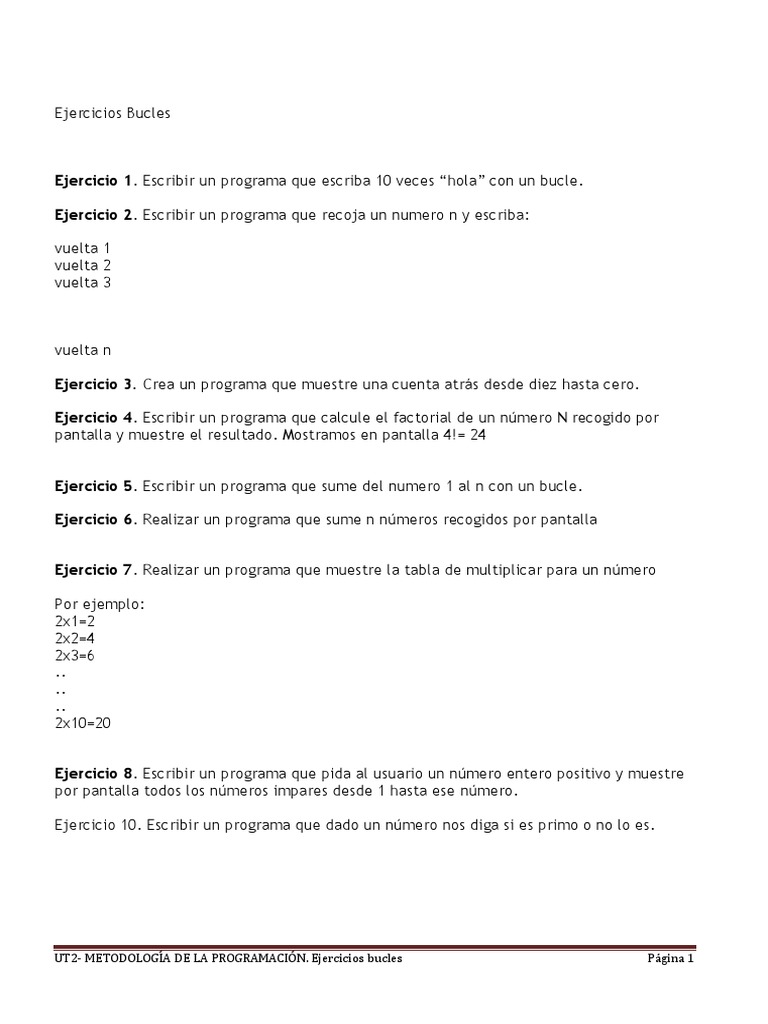 Ejercicios de Bucles en Programación | PDF | Multiplicación | Sustracción