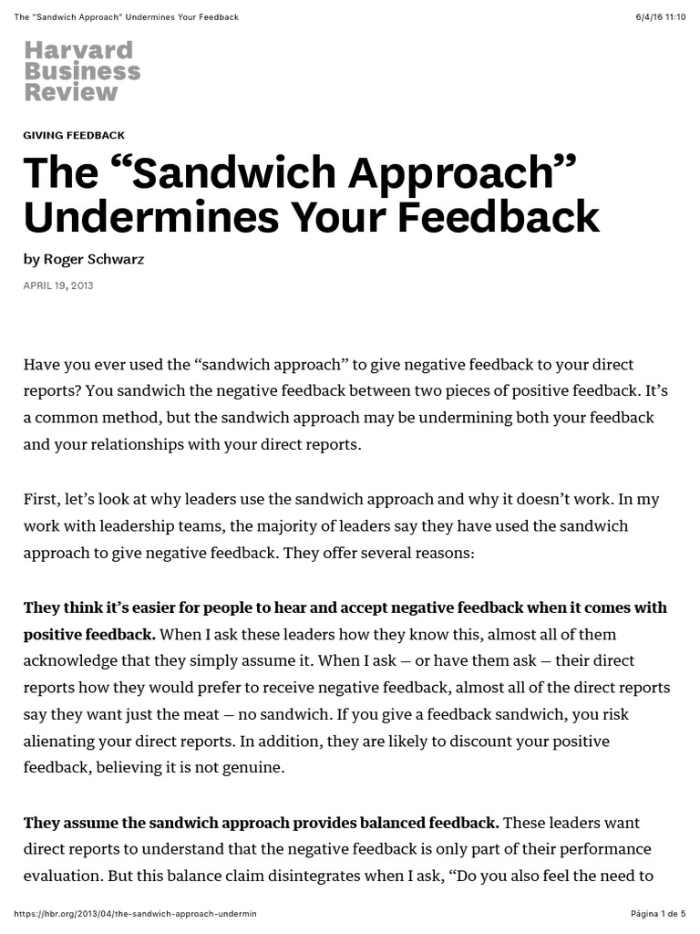 Rethinking the Sandwich Approach to Feedback | PDF | Anxiety | Leadership