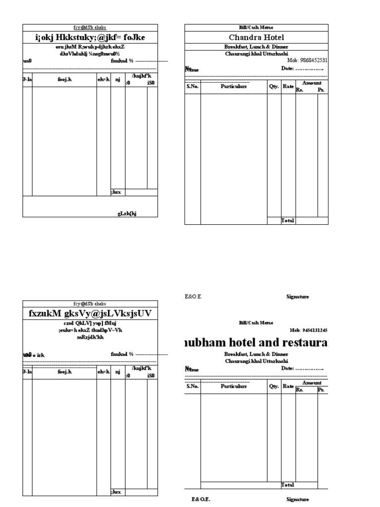 Bill Format | PDF | Cuisine | Eating Behaviors Of Humans