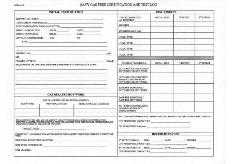 Tank Gas Free Certificate | PDF
