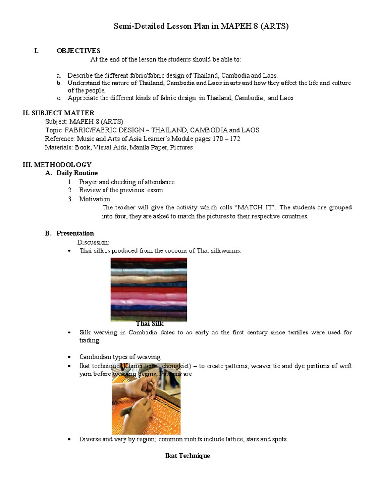 Lesson Plan in MAPEH (ARTS) | PDF | Weaving | Textiles