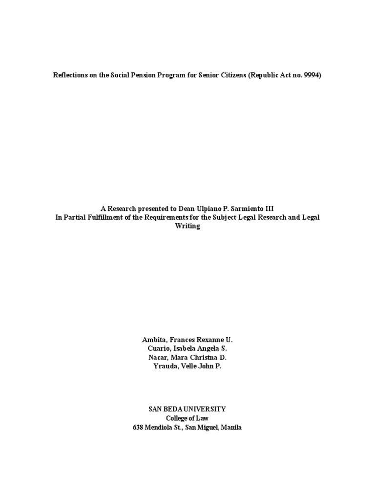 Reflections On The Social Pension Program For Senior Citizens (Republic ...