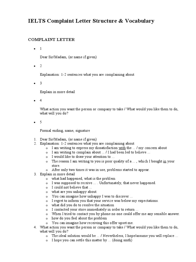 Vocab For A Complaint Letter | PDF