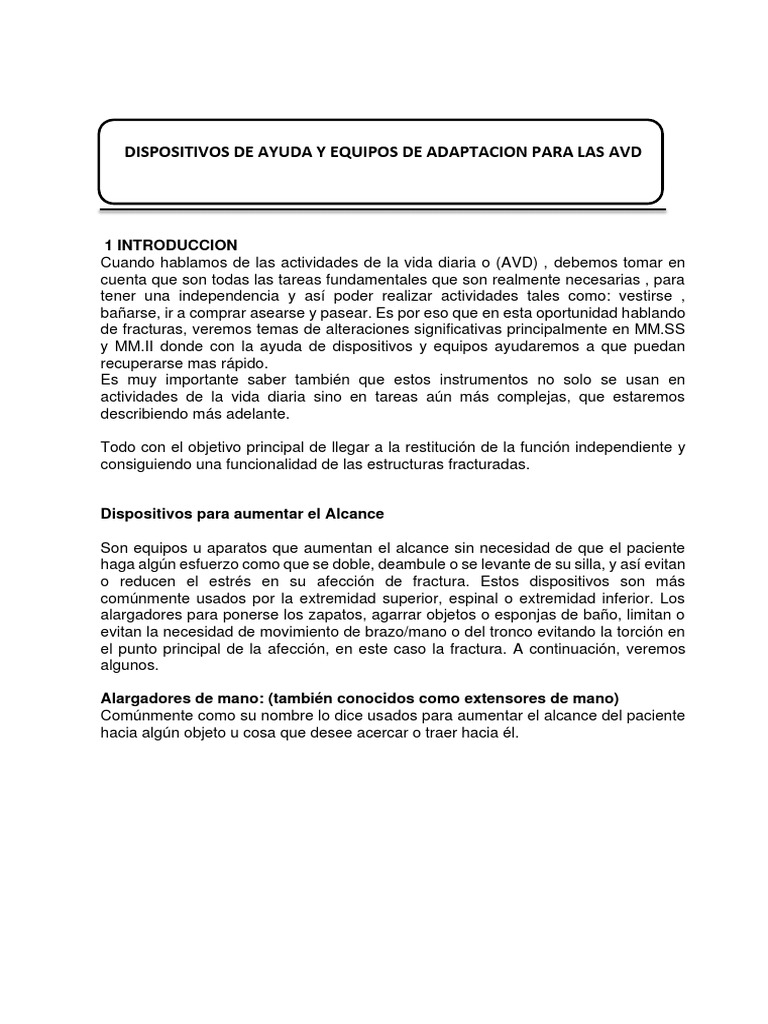 Dispositivos de Ayuda para Las Avd | PDF