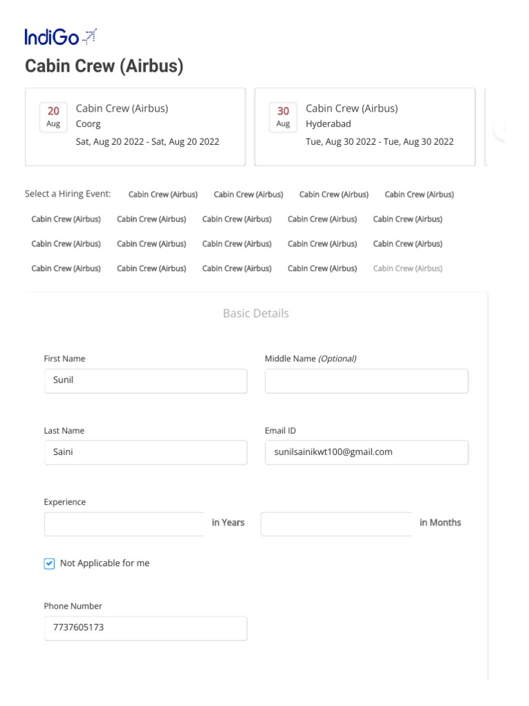 Apply For Cabin Crew (Airbus) at IndiGo | PDF