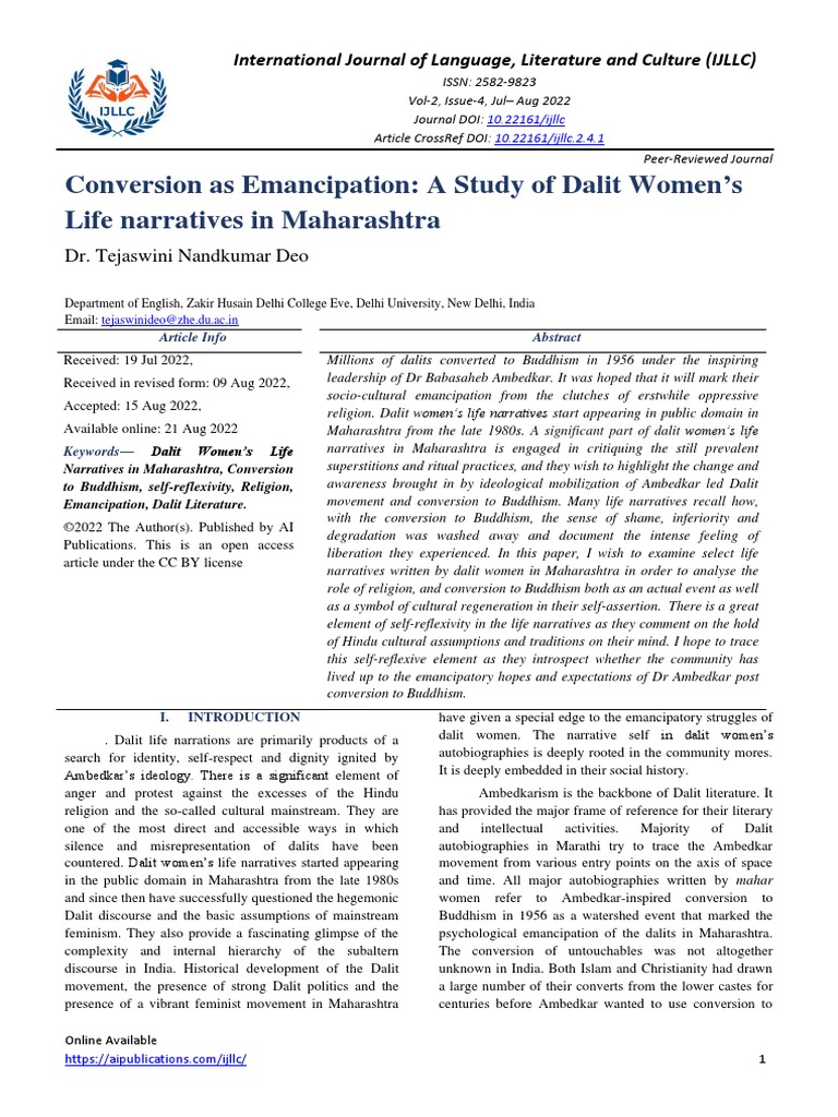 Conversion As Emancipation: A Study of Dalit Women's Life Narratives in Maharashtra | PDF ...