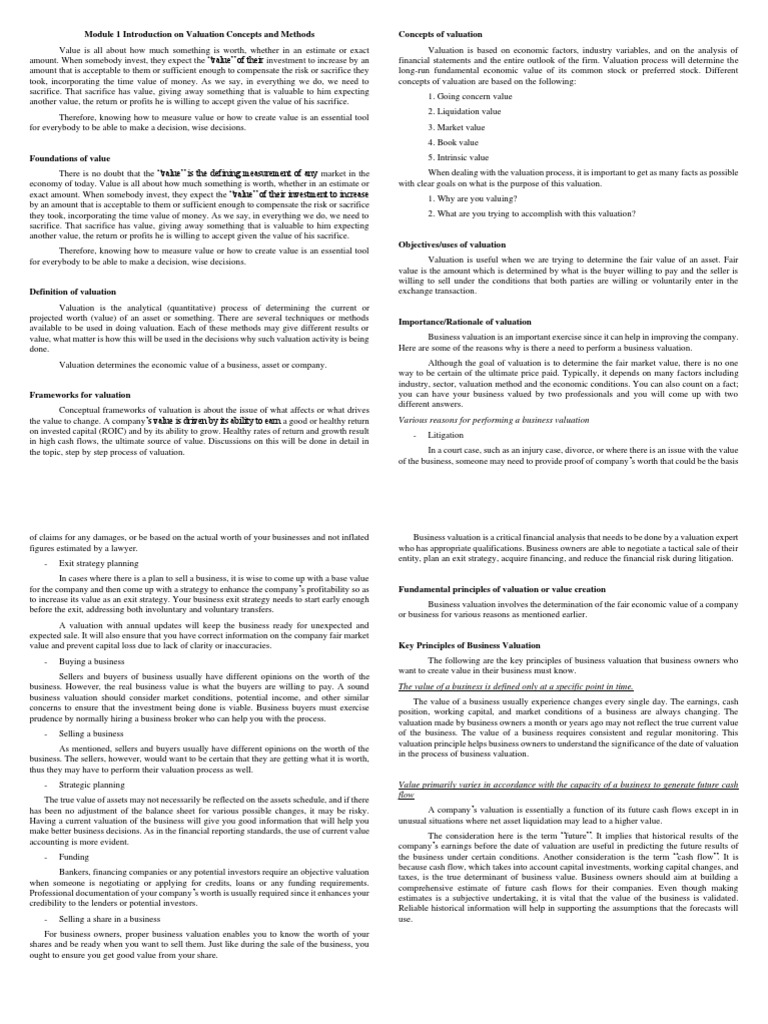 VCM - Chapter 1 | PDF | Valuation (Finance) | Business Valuation