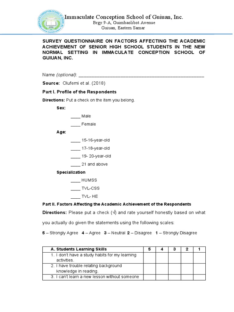 Survey Questionnaire Final | PDF | Learning | Communication