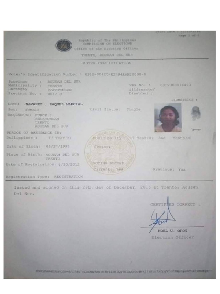 Voters Certificate | PDF