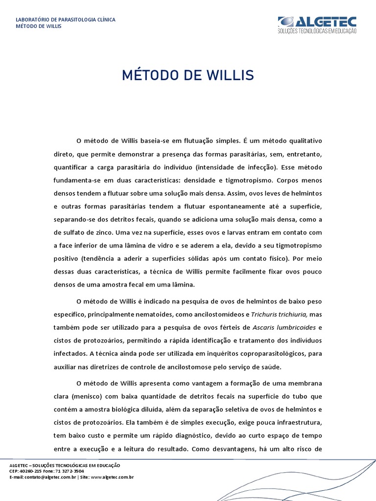 Método de Willis na Parasitologia | PDF | Parasitismo