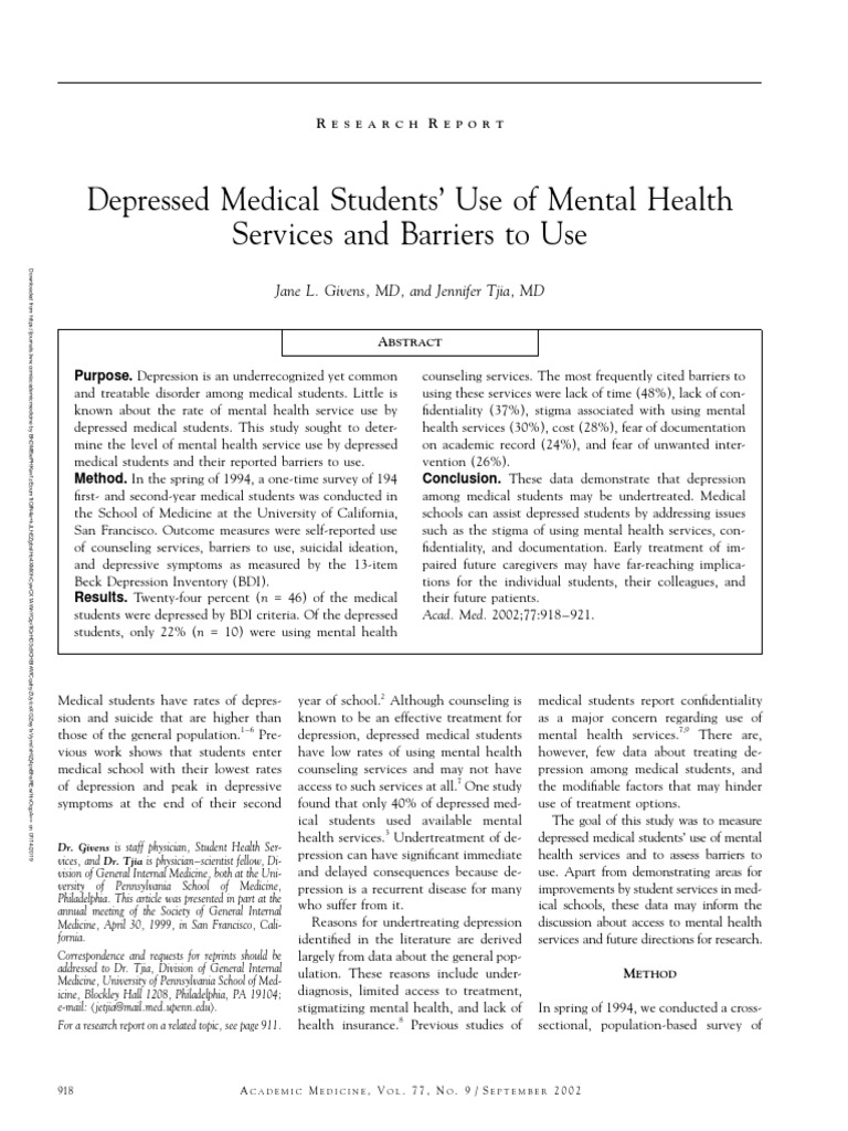 Depressed Medical Students' Use of Mental Health | PDF | Mental ...