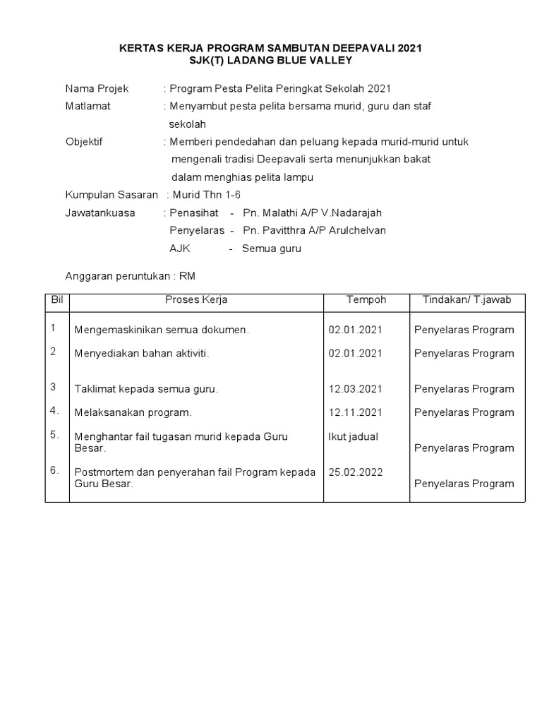 Kertas Kerja Dan Laporan Program Sambutan Deepavali | PDF