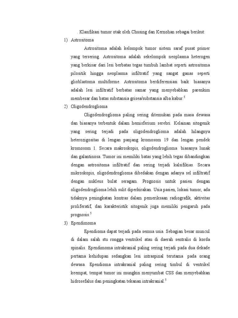 Klasifikasi Tumor Otak Oleh Chusing Dan Kernohan Sebagai Berikut | PDF