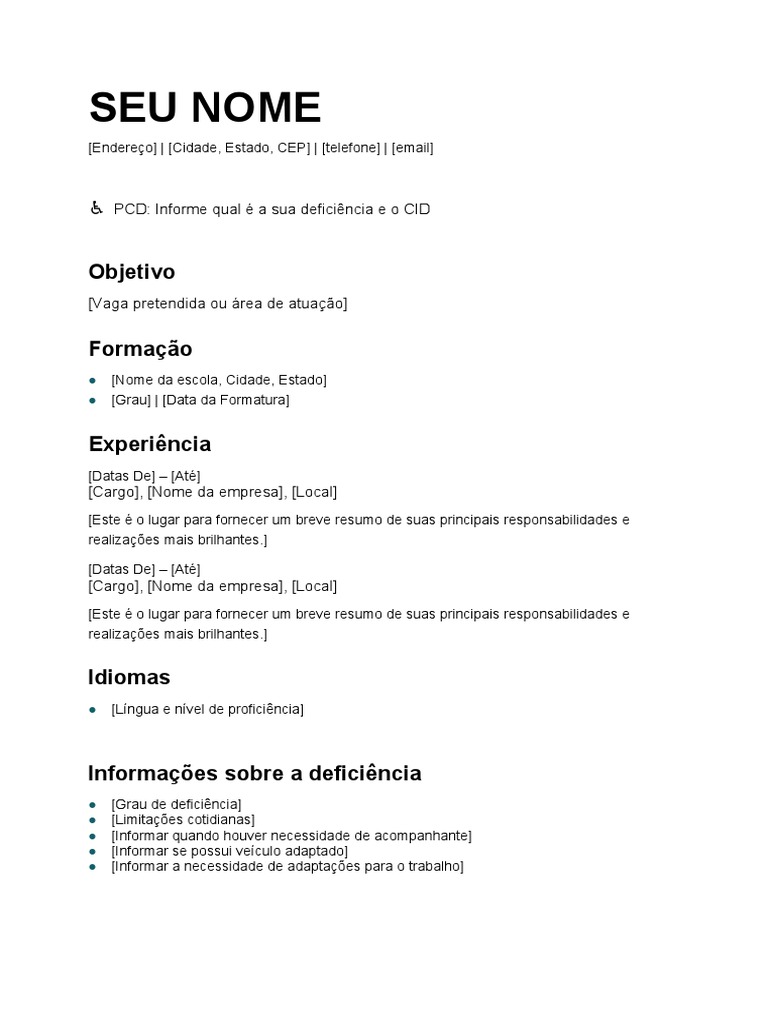 Curriculo Pronto para PCD | PDF