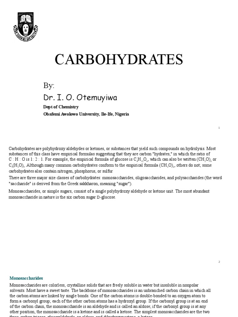 CARBOHYDRATES Lecture Notes (Autosaved) | PDF | Carbohydrates | Glucose