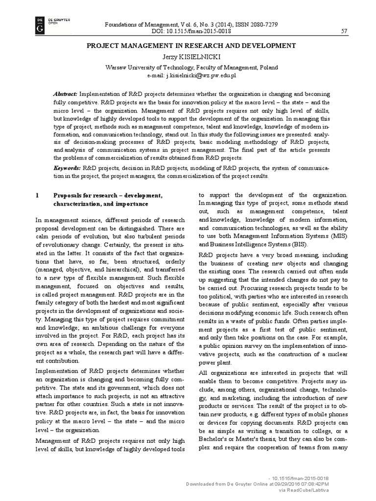 Project Management in Research and Development | Download Free PDF ...