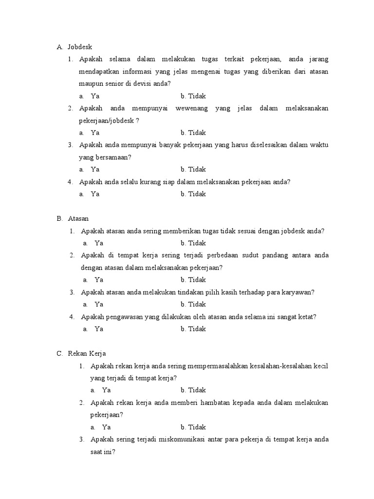 Pertanyaan Kues Stress Kerja | PDF | Karier & Perkembangan