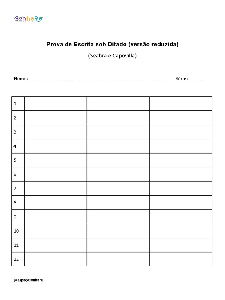 Prova de Escrita Sob Ditado PED | PDF