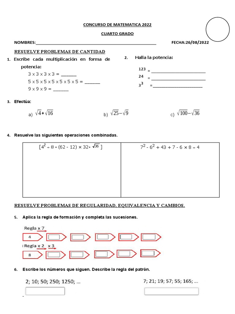 Concurso de Matemáticas 2022: Ejercicios por Grado | PDF | Matemáticas | Matemática Elemental