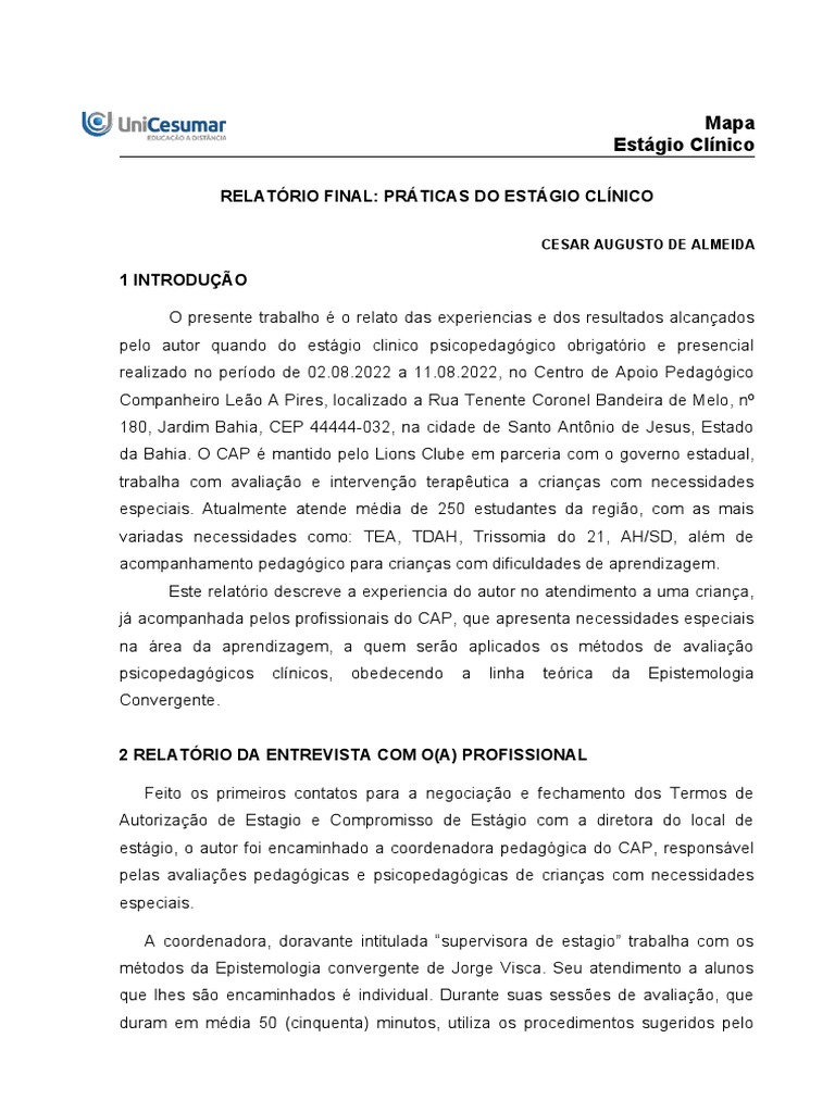 Formulario Padrão Mapa Estagio Clinico | PDF | Transtorno de déficit de ...