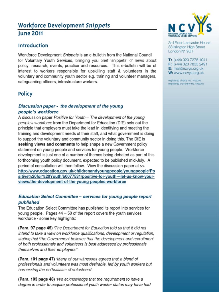 Workforce Development Snippets June 2011 | PDF | Volunteering | Employment