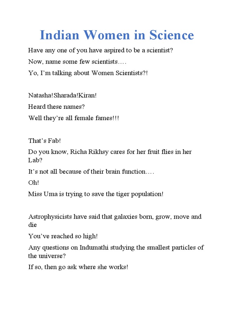 Indian Women in Science Final - Rakshitha | PDF