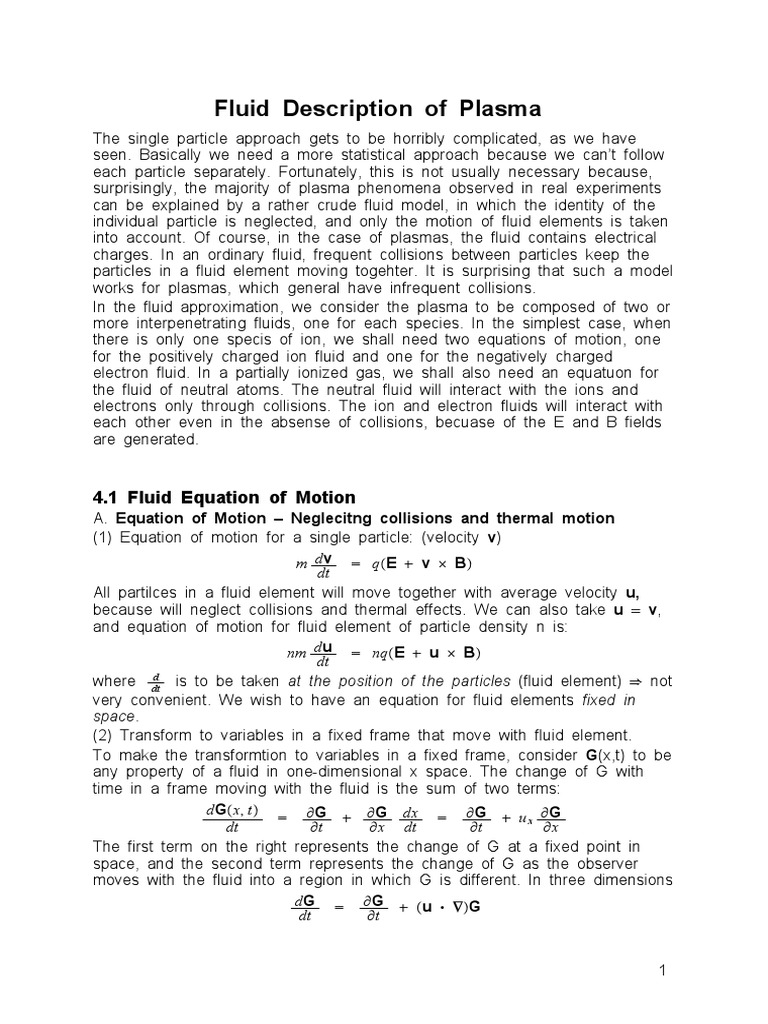 Fluid Description of Plasma | Download Free PDF | Plasma (Physics ...