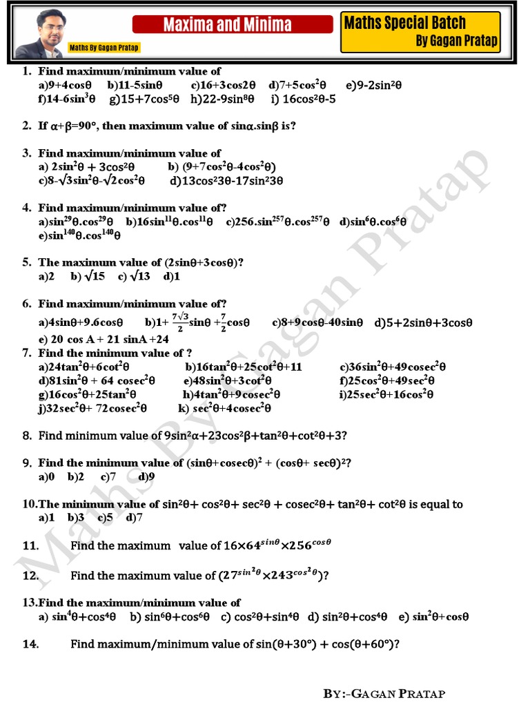 Maximum And Minimum Trigonometric Functions Pdf Maxima And Minima