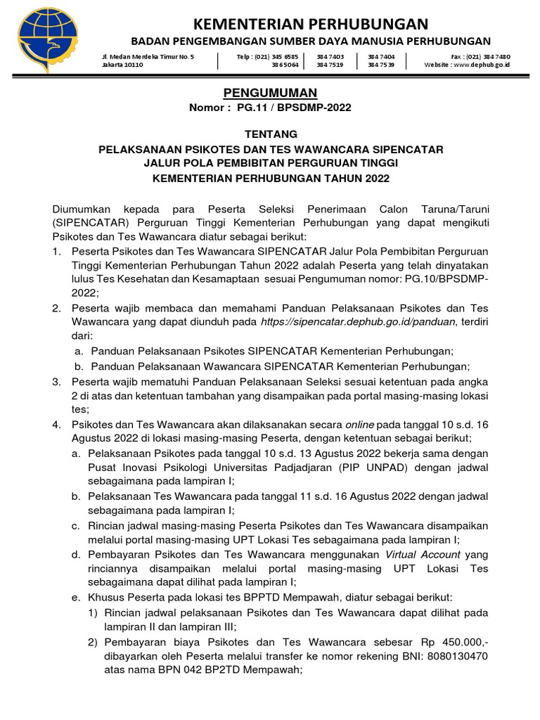 PG.11 - Pengumuman Pelaksanaan Psikotes Dan Tes Wawancara Sipencatar ...