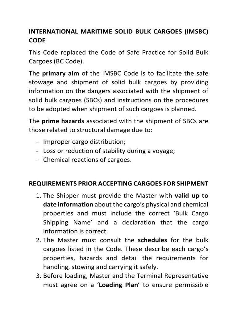 IMBSC Code Summary | PDF | Cargo | Dangerous Goods