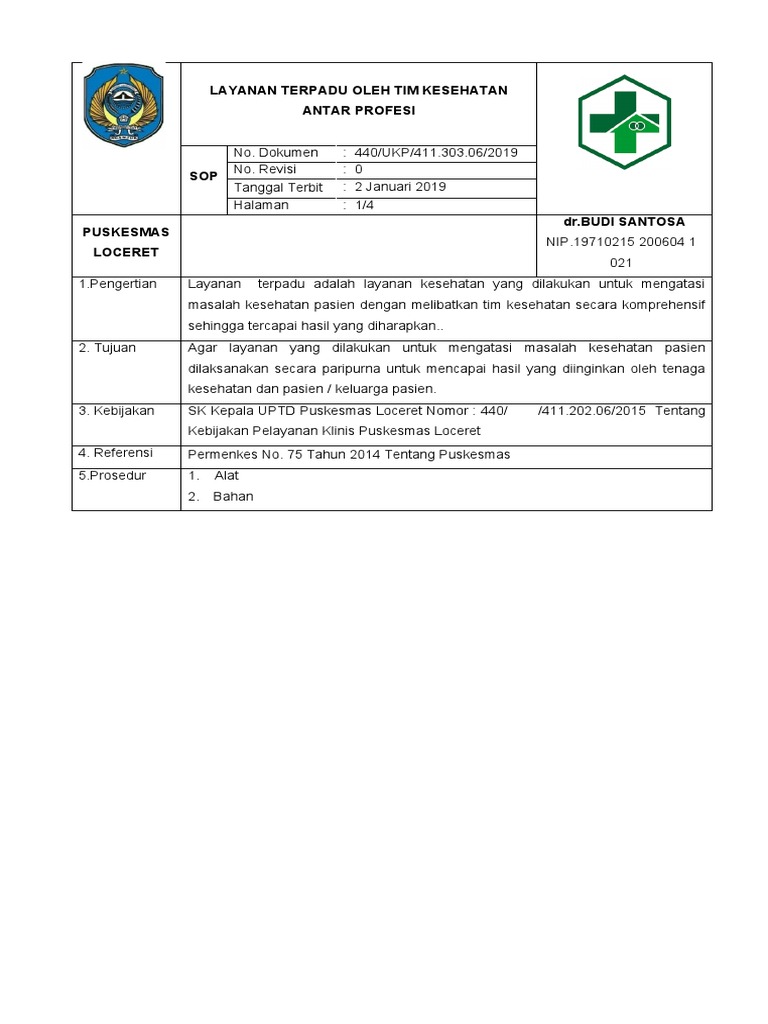 Sop Layanan Terpadu Oleh Tim Antar Profesi | PDF | Kesehatan Holistik