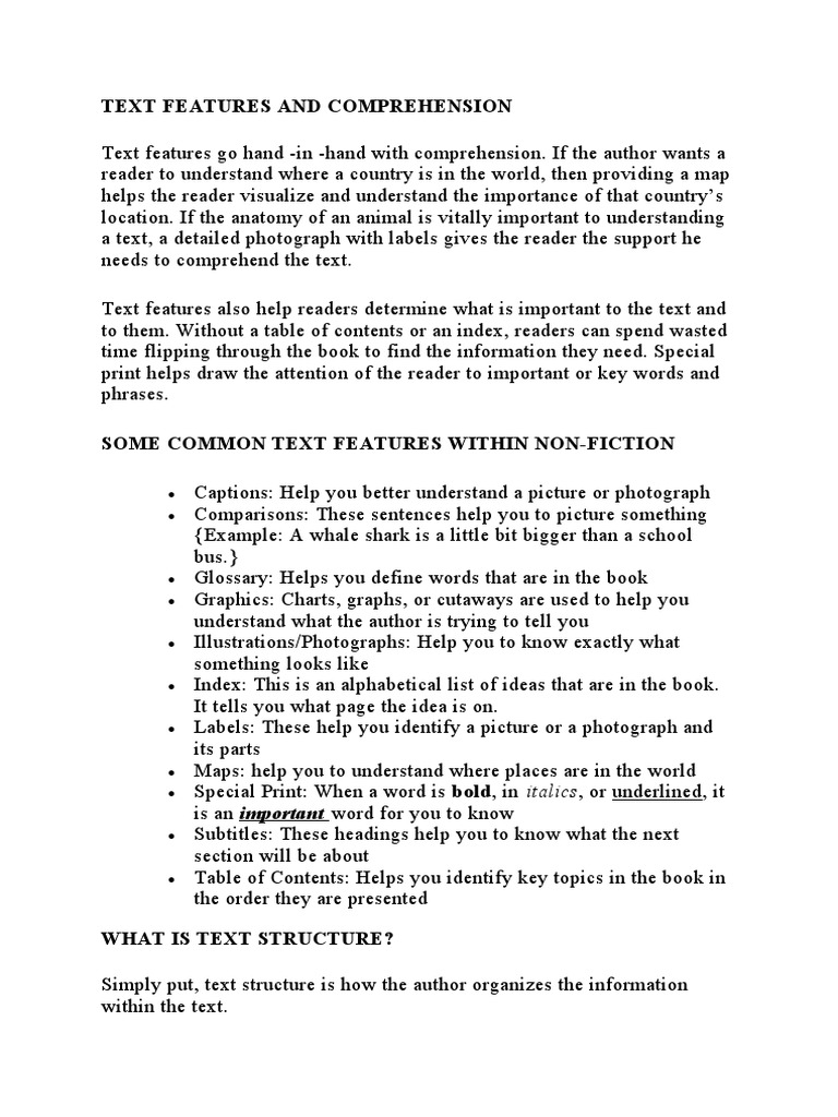 Text Features and Comprehension | PDF | Reading Comprehension | Books