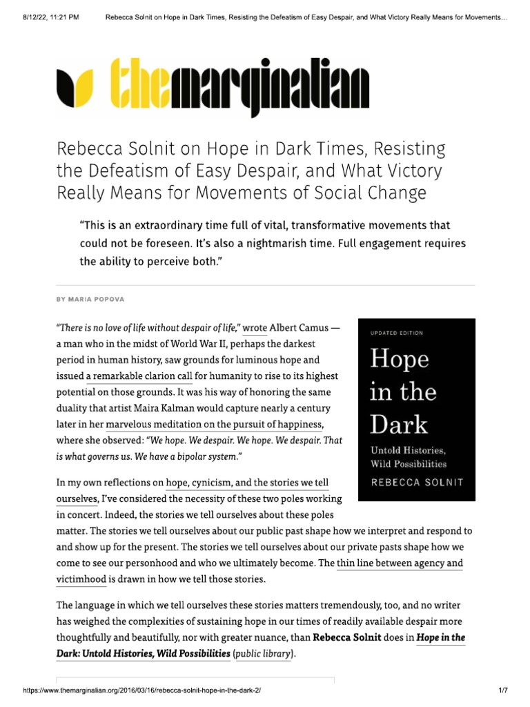 Hope in Dark Times - Solnit | PDF