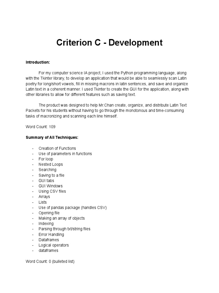 Criterion C - Development | PDF | Programming | Computer Program