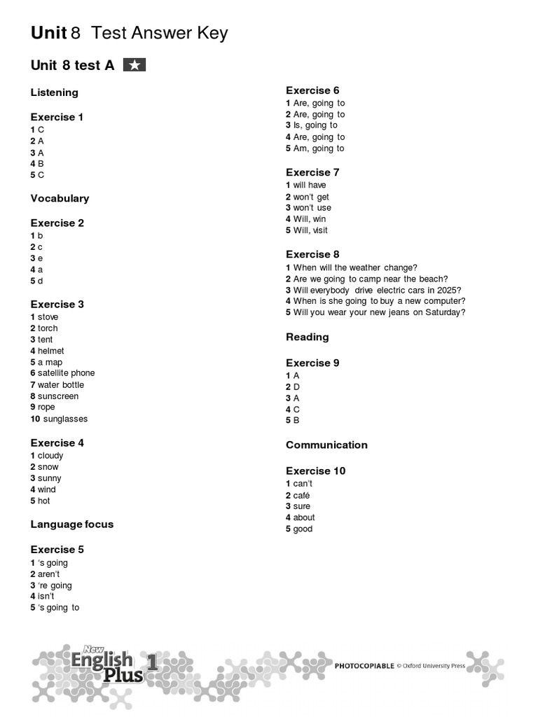 Unit 8 Test Answer Key Summary | PDF