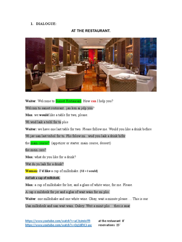 Dialogue Pronunciation | PDF | Foods | Food And Drink