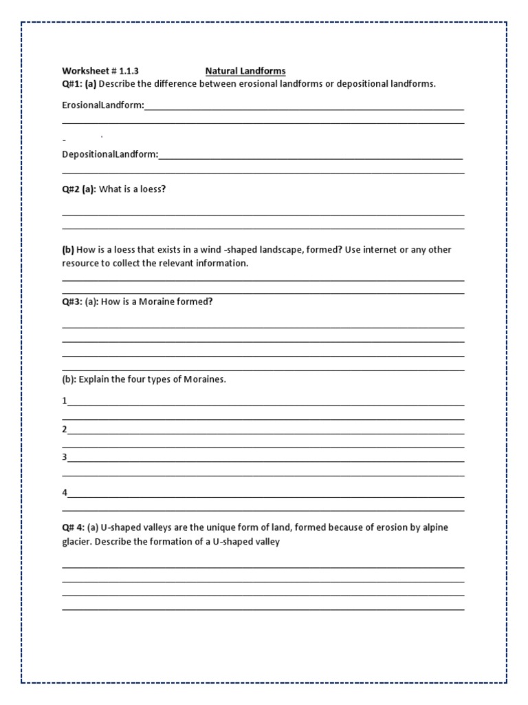 Worksheet Natural Landforms | PDF | Valley | Morphology