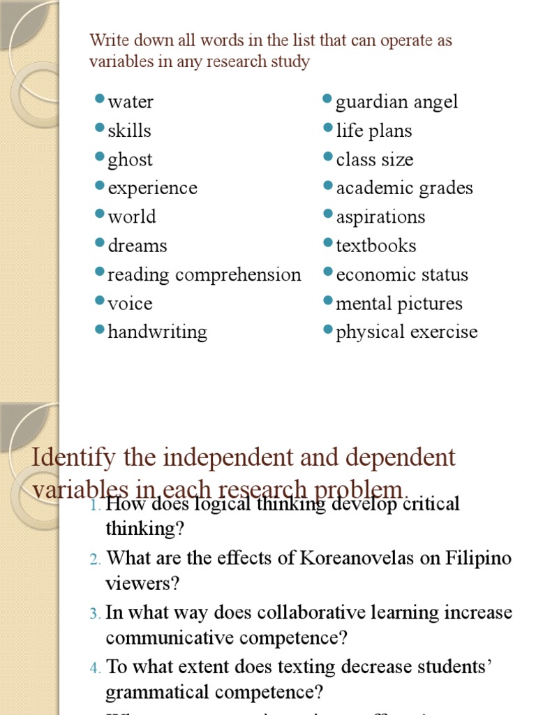 Variables in Quantitative Research Design | PDF | Quantitative Research ...