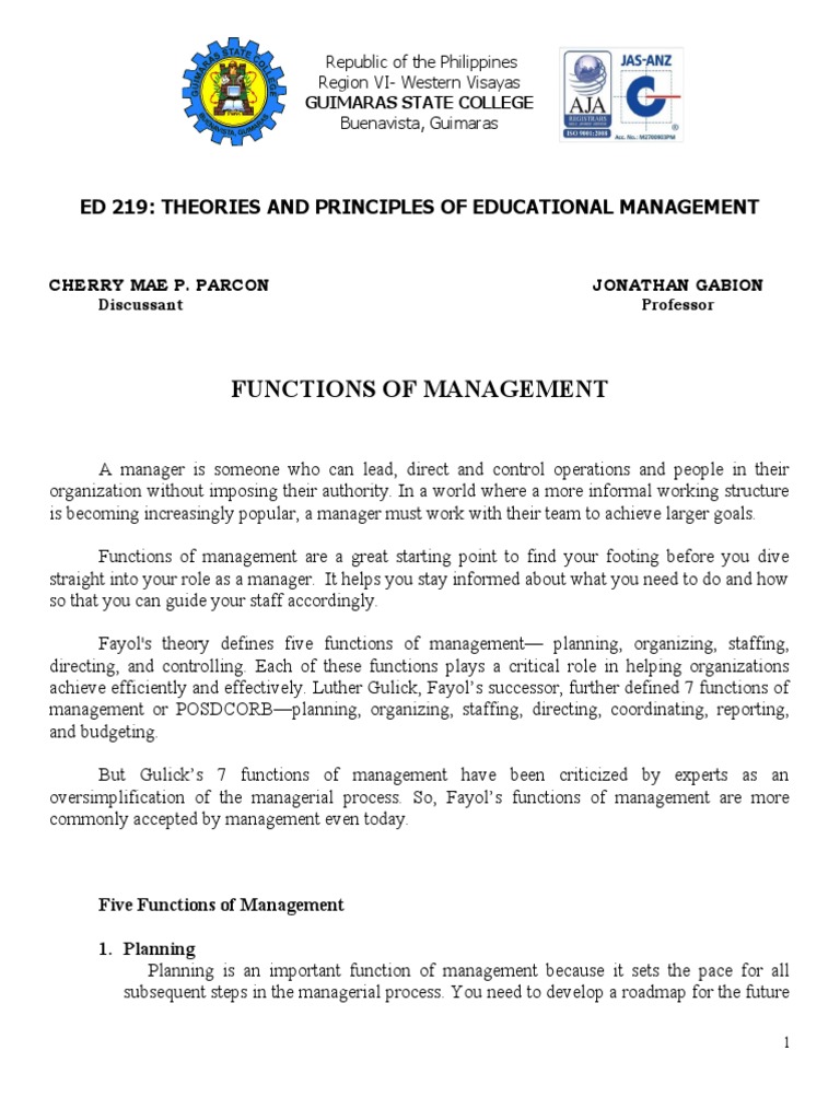 Functions of Management Report | PDF | Behavioural Sciences | Cognition