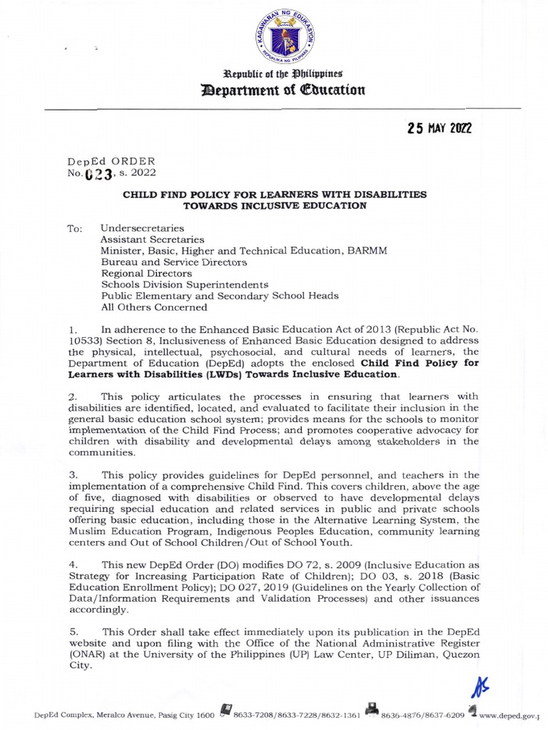 Child Find Policy Towards Inclusive Education: Guidelines for ...